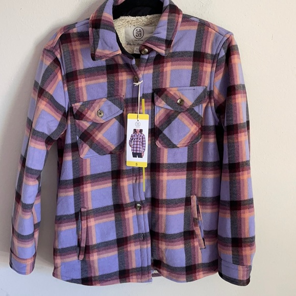 Sage Collective | Tops | Sage Collective Shacket Purple Plaid Sherpa ...